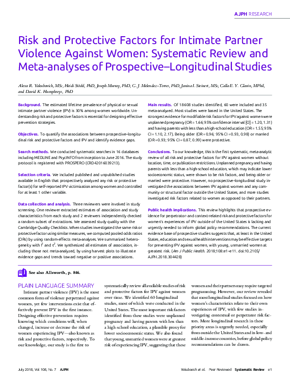(PDF) Risk and Protective Factors for Intimate Partner Violence Against ...