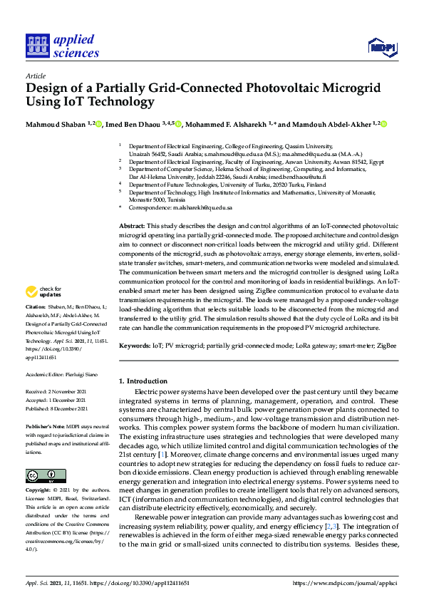 Pdf Design Of A Partially Grid Connected Photovoltaic Microgrid Using Iot Technology