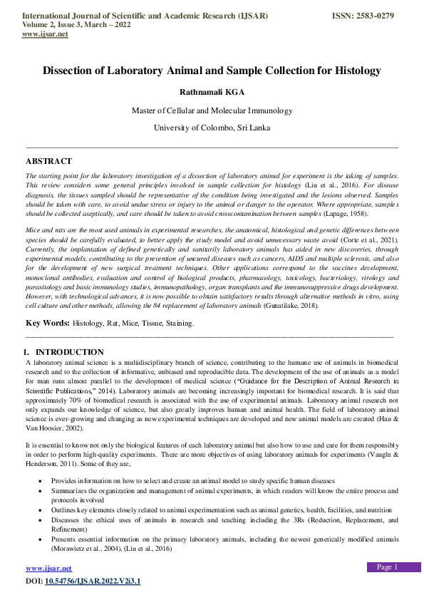 (PDF) Dissection of Laboratory Animal and Sample Collection for Histology