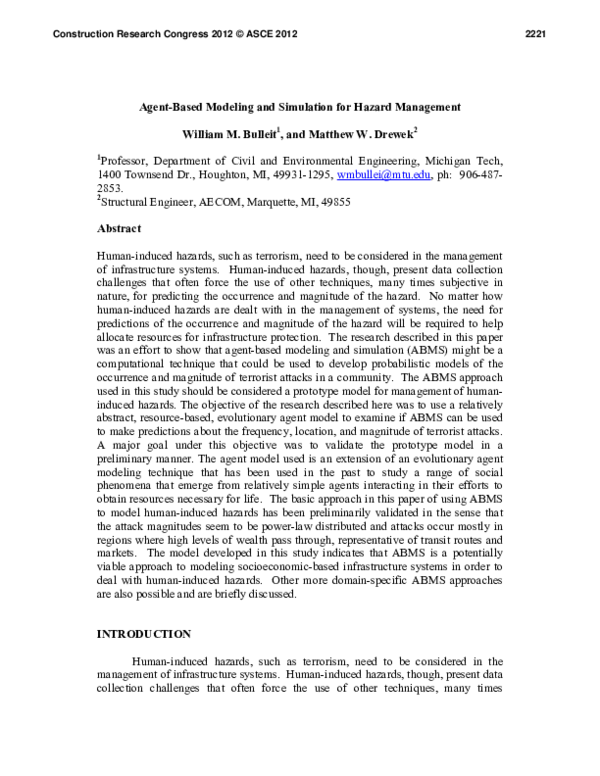 (PDF) Agent-Based Modeling and Simulation for Hazard Management