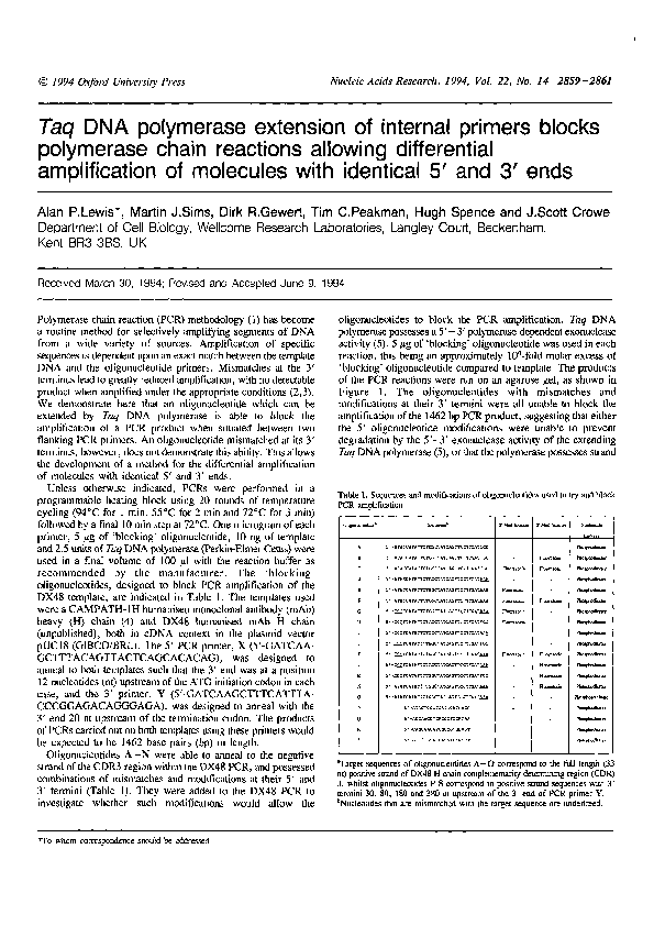 (PDF) Taq DNA polymerase extension of internal primers blocks ...