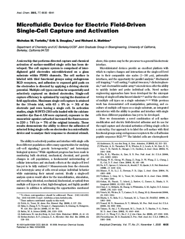 (PDF) Microfluidic Device for Electric Field-Driven Single-Cell Capture ...