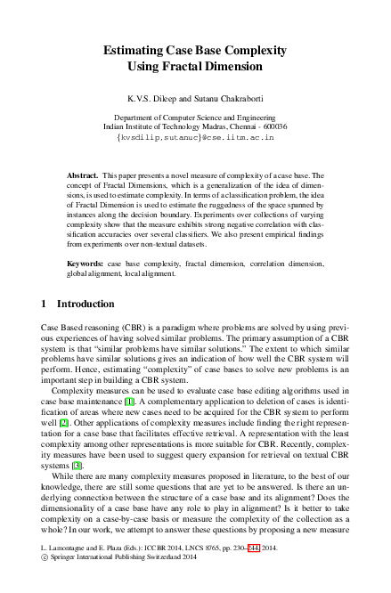 (PDF) Estimating Case Base Complexity Using Fractal Dimension
