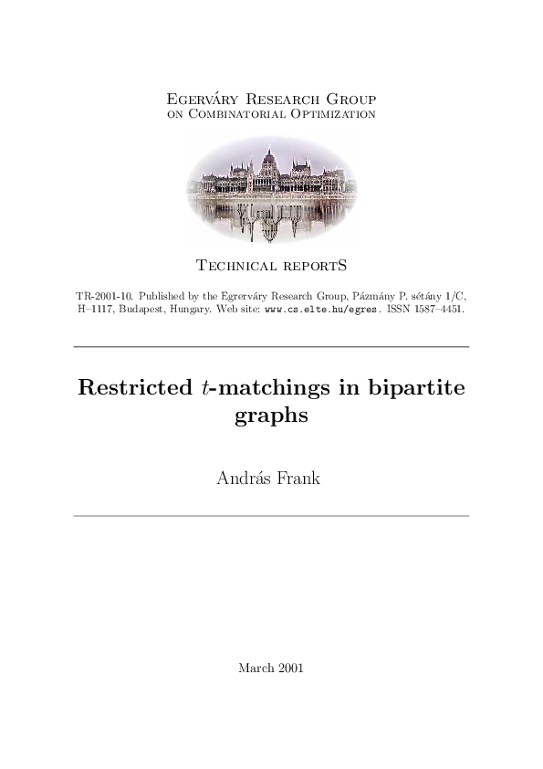 Pdf Restricted T Matchings In Bipartite Graphs Andras Frank 