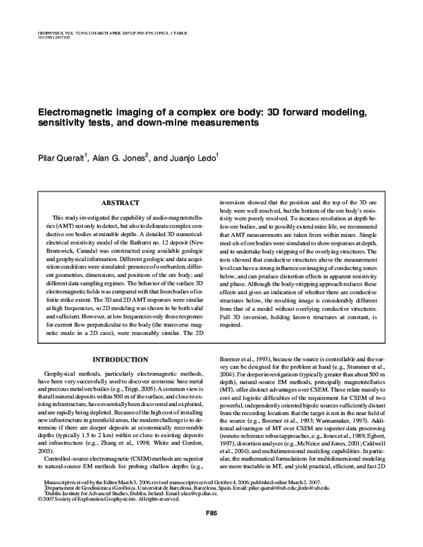 (PDF) Electromagnetic imaging of a complex ore body: 3D forward ...
