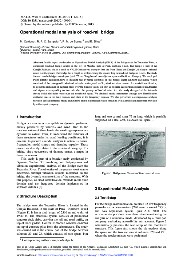 Pdf Operational Modal Analysis Of Road Rail Bridge