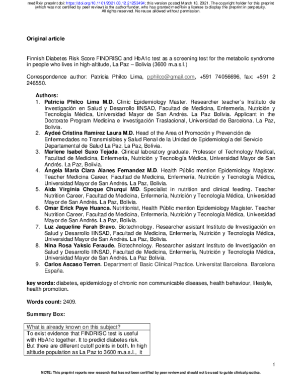 (PDF) Finnish Diabetes Risk Score FINDRISC and HbA1c test as a ...