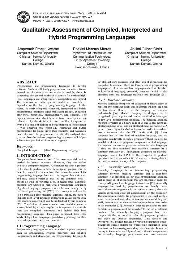 (PDF) Qualitative Assessment of Compiled, Interpreted and Hybrid ...