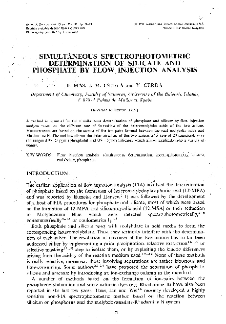 (PDF) Simultaneous Spectrophotometric Determination of Silicate and Phosphate by Flow Injection ...