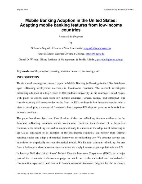 (PDF) Mobile Banking Adoption in the United States: Adapting mobile ...