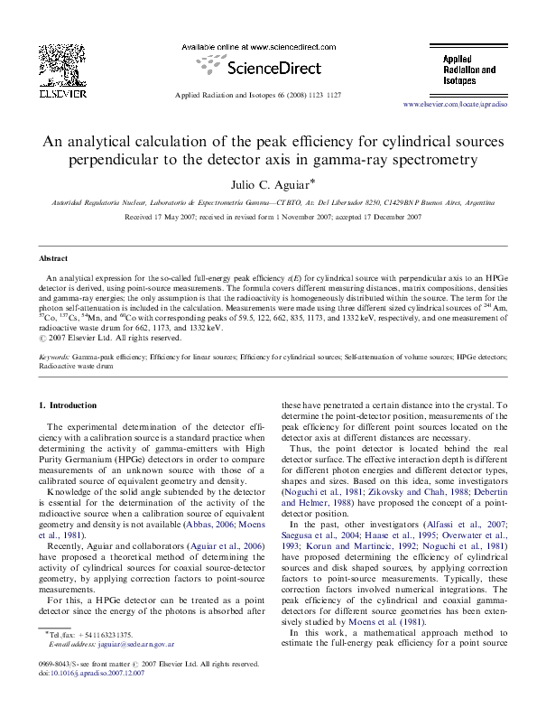 (PDF) An analytical calculation of the peak efficiency for cylindrical sources perpendicular to ...