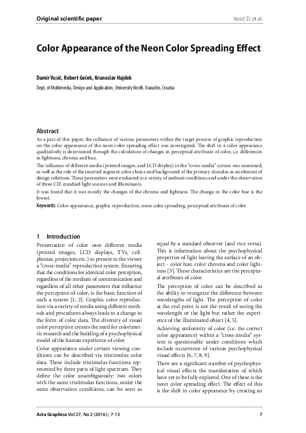 (PDF) Original scientific paper Color Appearance of the Neon Color ...