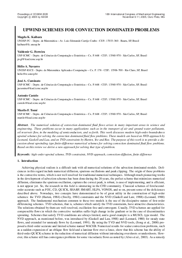 Pdf Upwind Schemes For Convection Dominated Problems J Cuminato
