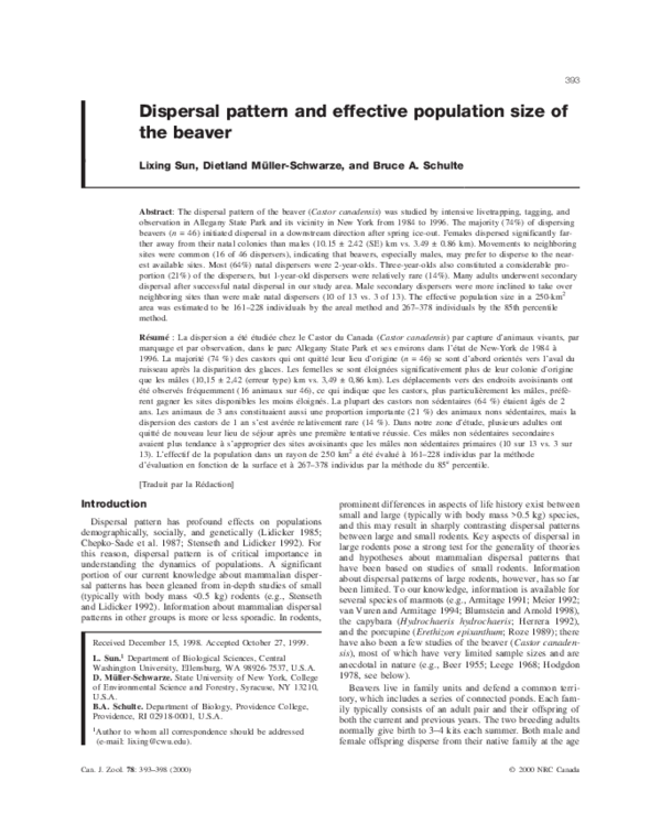 (PDF) Dispersal pattern and effective population size of the beaver