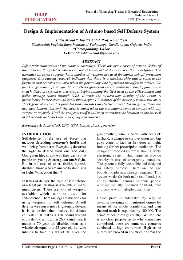 (PDF) Design & Implementation of Arduino based Self Defense System