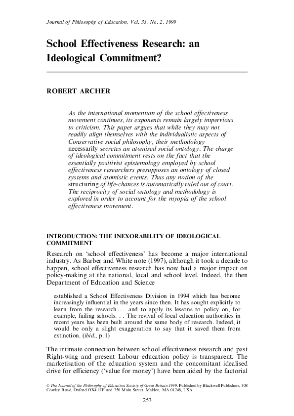 (PDF) School Effectiveness Research: an ideological commitment?