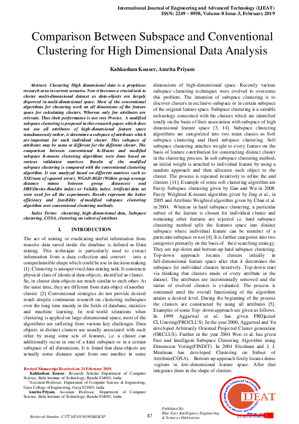 Pdf Comparison Between Subspace And Onventional Clustering For High