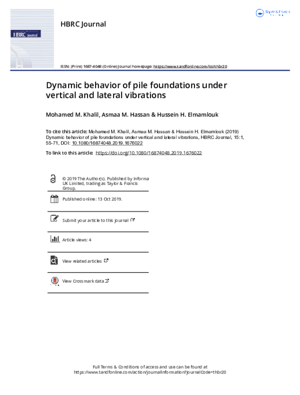 (PDF) Dynamic behavior of pile foundations under vertical and lateral vibrations