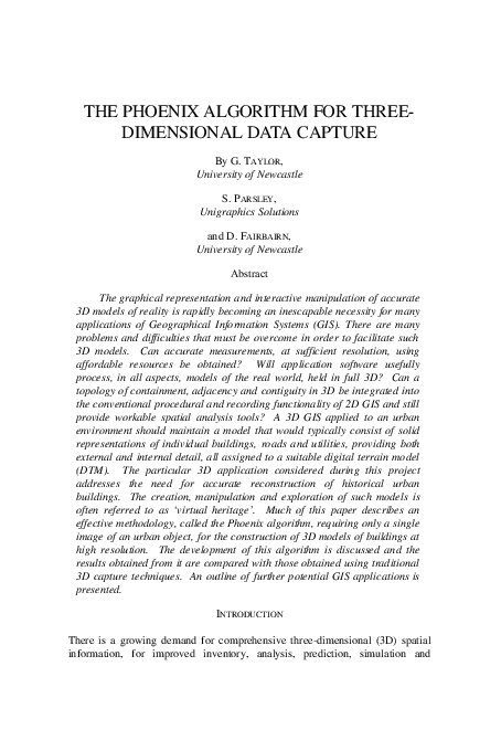 (PDF) The Phoenix Algorithm for Three Dimensional Data Capture