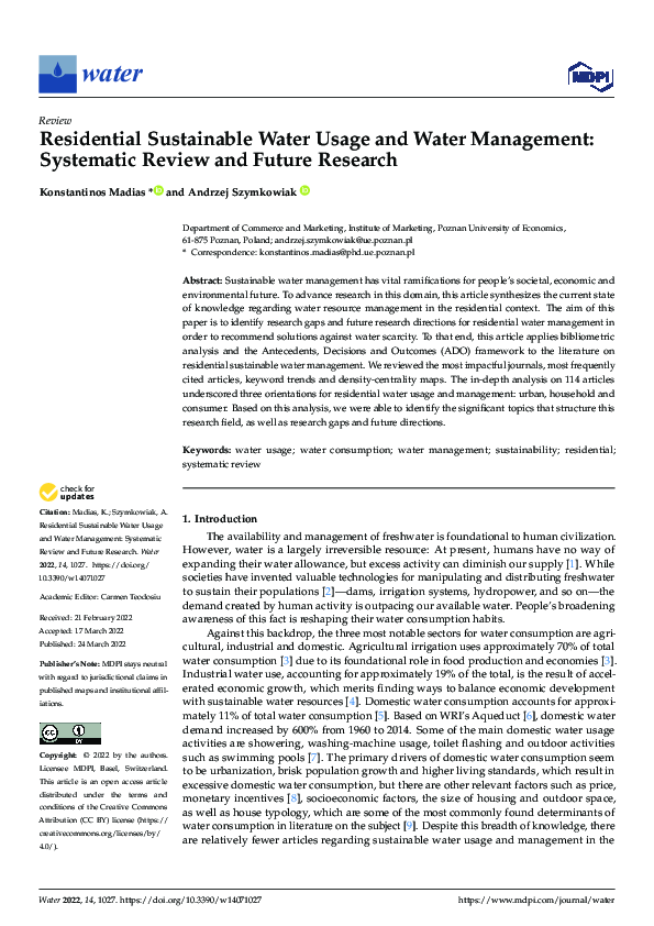(PDF) Residential Sustainable Water Usage and Water Management ...