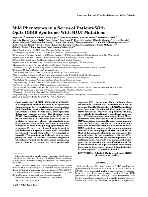 (PDF) Mild phenotypes in a series of patients with Opitz GBBB syndrome ...