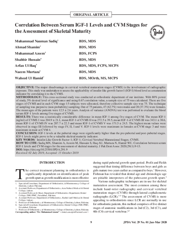 (PDF) Correlation Between Serum IGF-1 Levels and CVM Stages for the ...