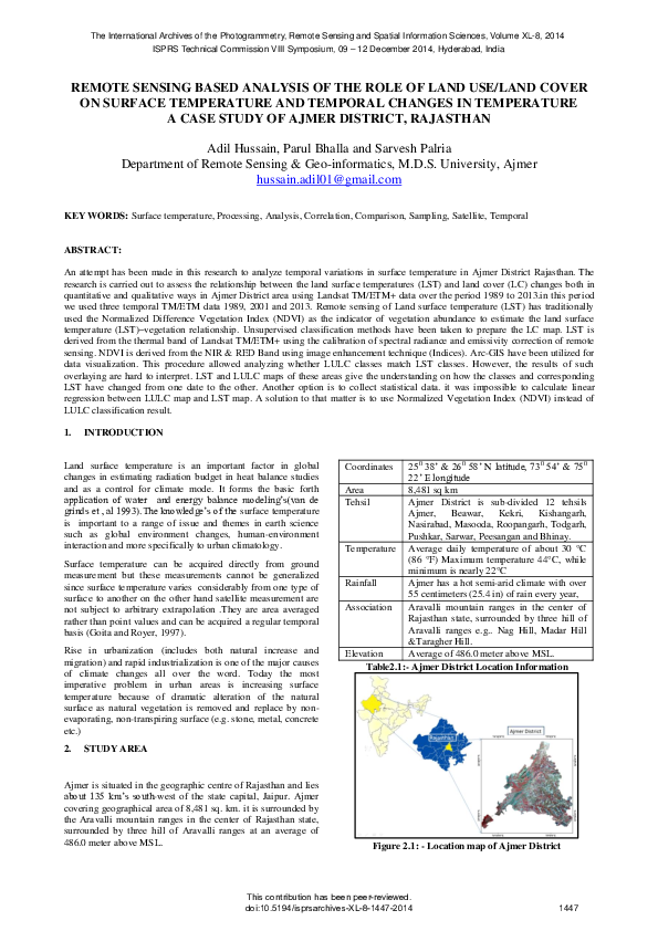 (PDF) Remote Sensing Based Analysis of the Role of Land Use/Land Cover on Surface Temperature ...