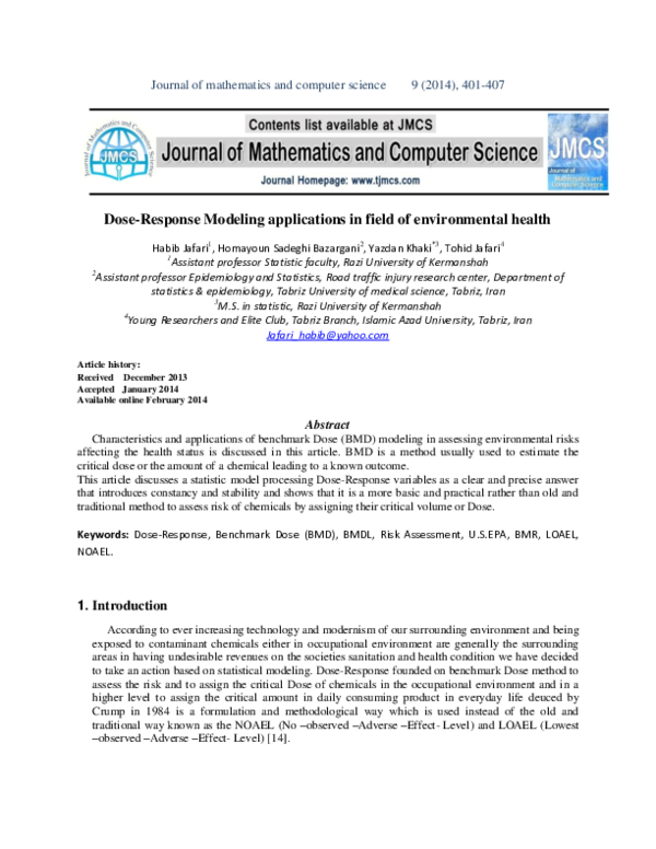Pdf Dose Response Modeling Applications In Field Of Environmental Health