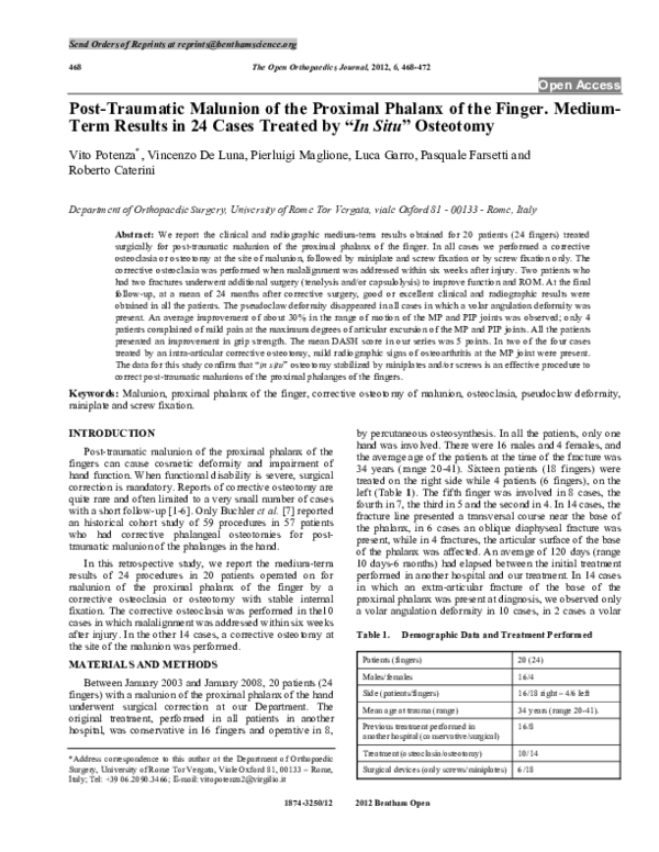 (PDF) Post-traumatic malunion of the proximal phalanx of the finger ...