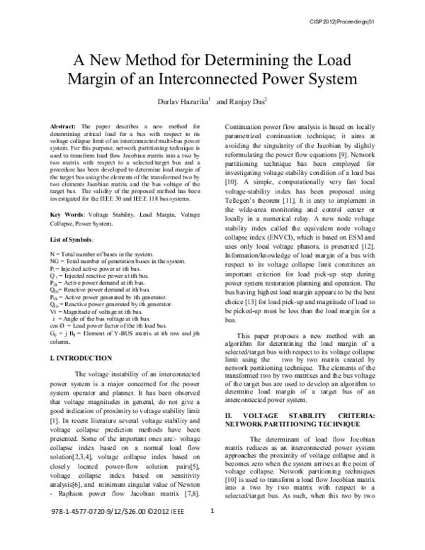 (PDF) A new method for determining the load margin of an interconnected power system