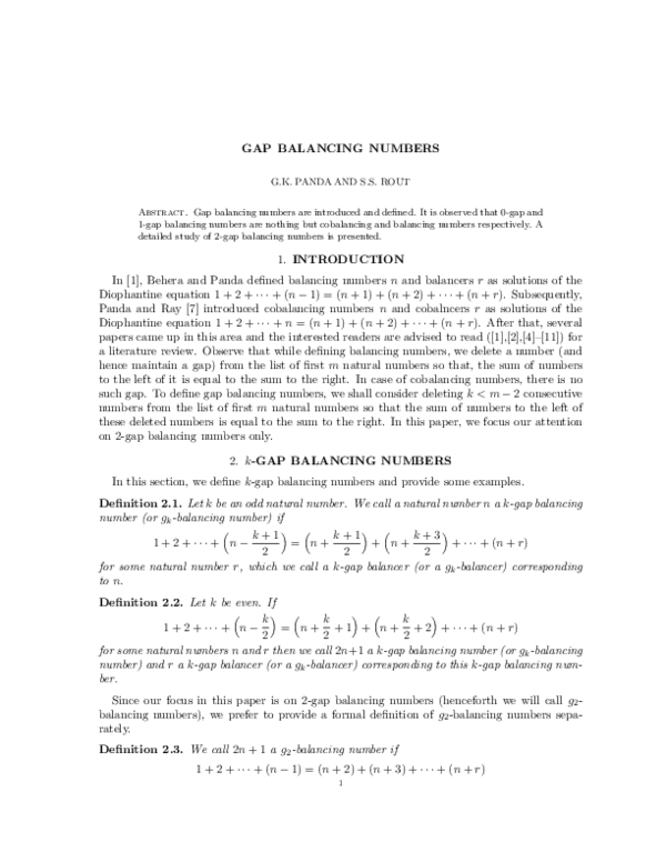 (PDF) Gap balancing numbers