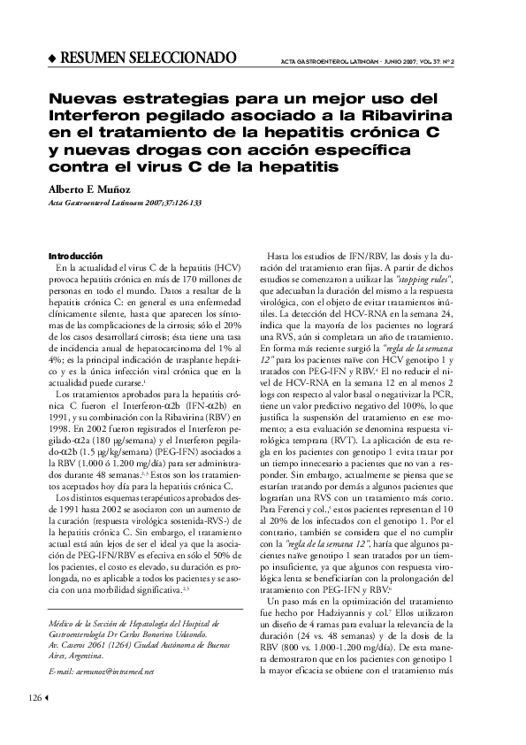 (PDF) Nuevas estrategias para un mejor uso del Interferon pegilado ...