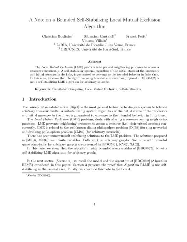 (PDF) A Note on a Bounded Self-Stabilizing Local Mutual Exclusion Algorithm