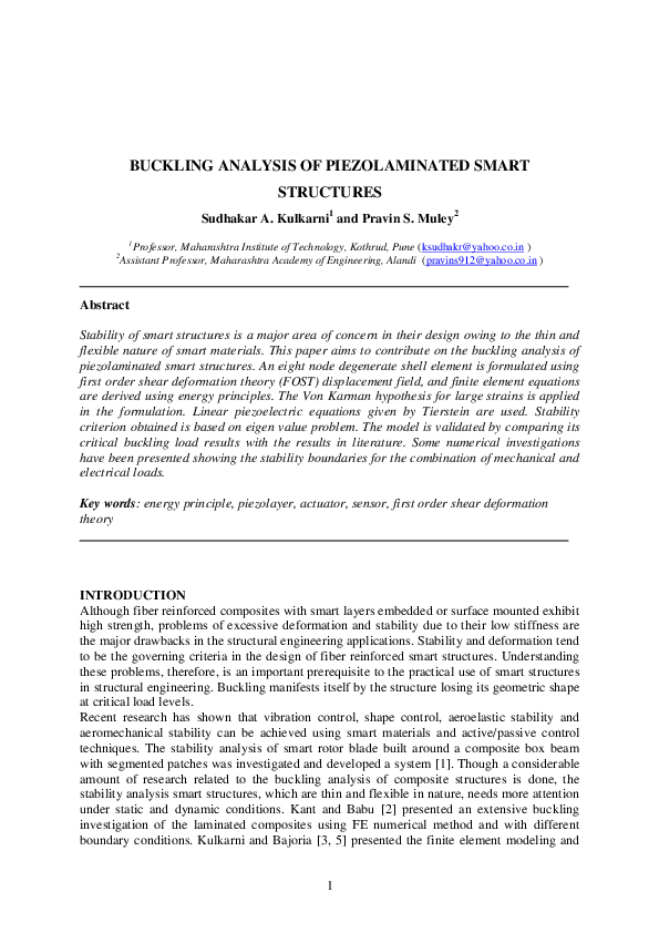 (PDF) Buckling Analysis of Piezolaminated Smart Structures
