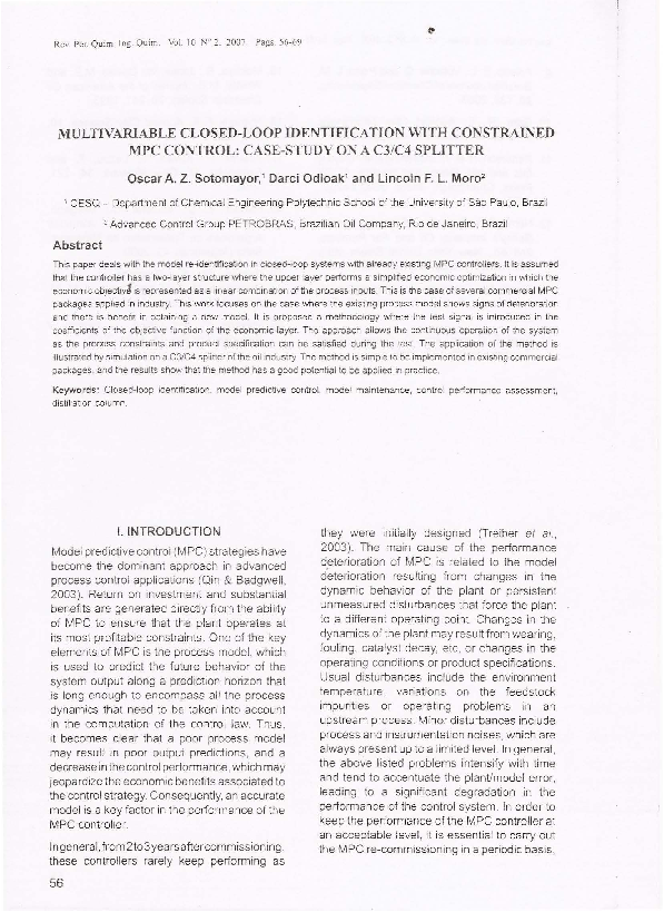 Pdf Multivariable Closed Loop Identification With Constrained Mpc