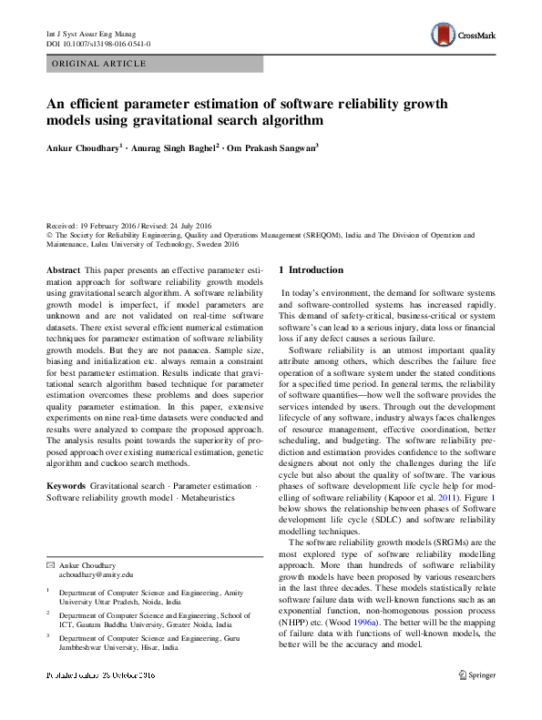Pdf An Efficient Parameter Estimation Of Software Reliability Growth Models Using