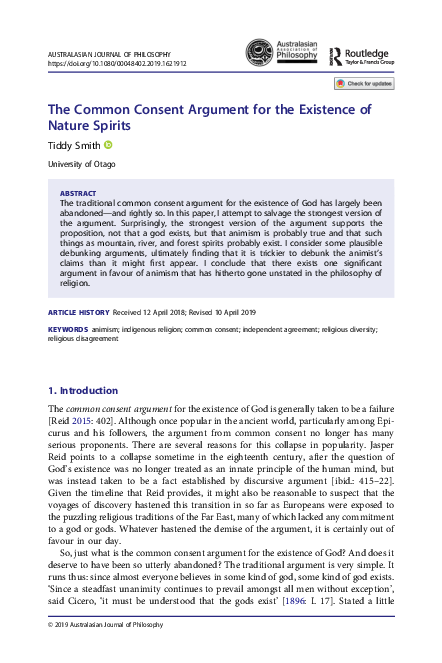 (PDF) The Common Consent Argument for the Existence of Nature Spirits