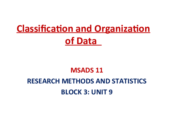 (PPT) BLOCK 3 UNIT 9 Classification and Organization of Data