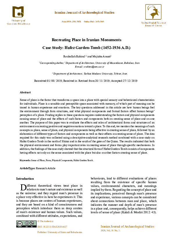 (PDF) Recreating Place in Iranian Monuments Case Study: Hafez Garden ...