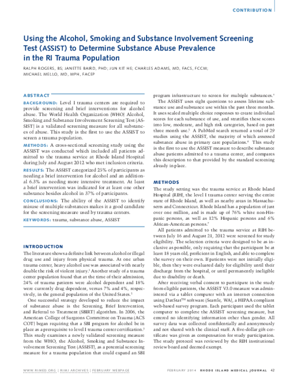 (PDF) Using the alcohol, smoking and Substance Involvement Screening ...