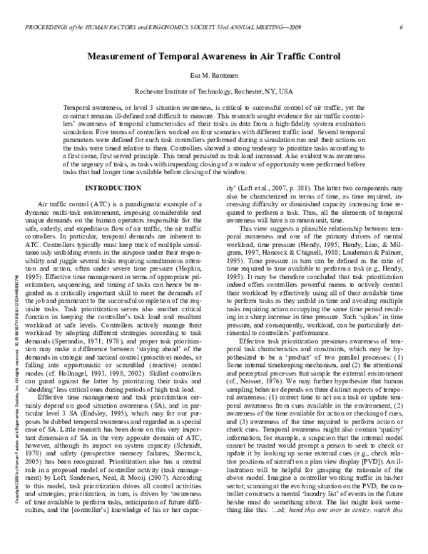 Pdf Measurement Of Temporal Awareness In Air Traffic Control