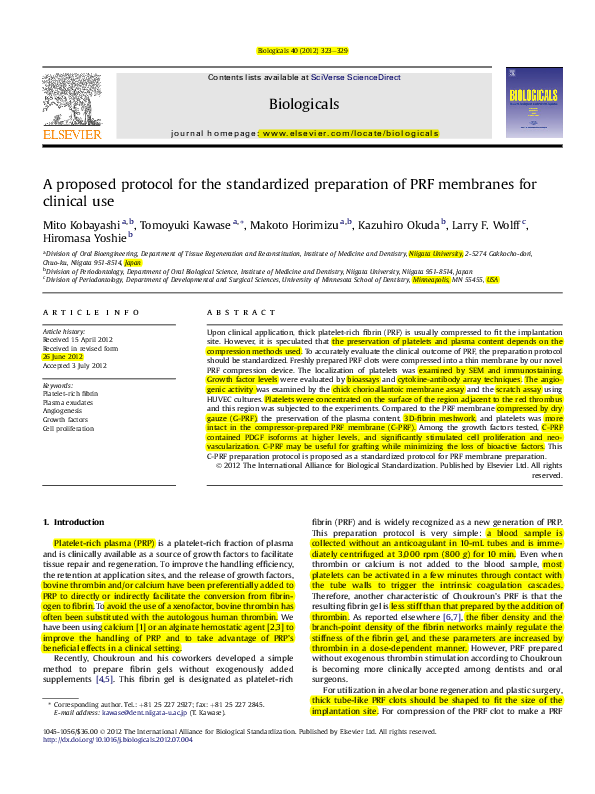 (PDF) A proposed protocol for the standardized preparation of PRF ...