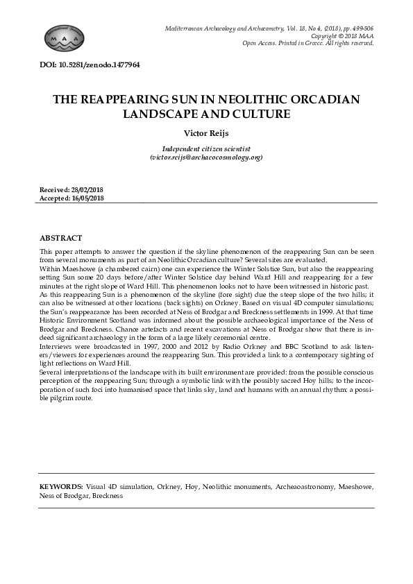 (PDF) The Reappearing Sun in Neolithic Orcadian Landscape and Culture