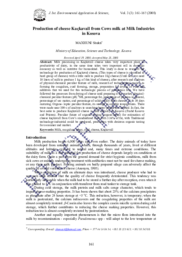 (PDF) Production of cheese Kaçkavall from Cows milk at Milk Industries ...