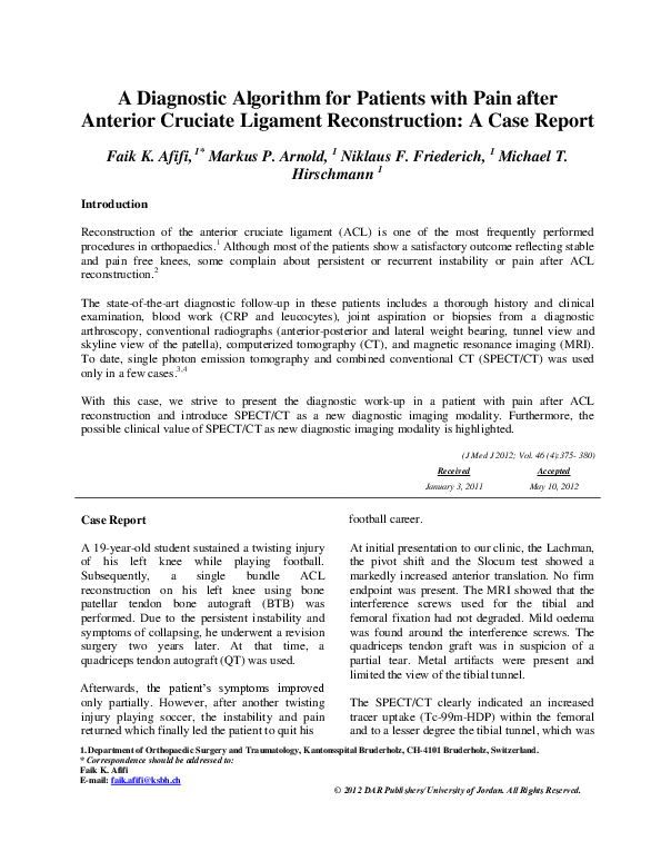 (PDF) A Diagnostic Algorithm for Patients with Pain after Anterior ...