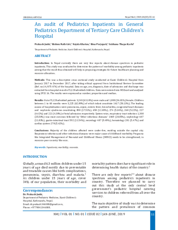 (PDF) An audit of Pediatrics Inpatients in General Pediatrics ...
