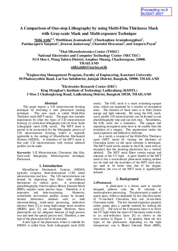 (PDF) A Comparison of One-step Lithography by using Multi-Film ...