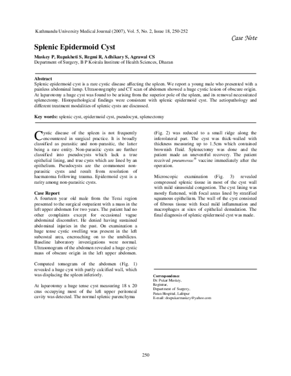 (PDF) Splenic epidermoid cyst