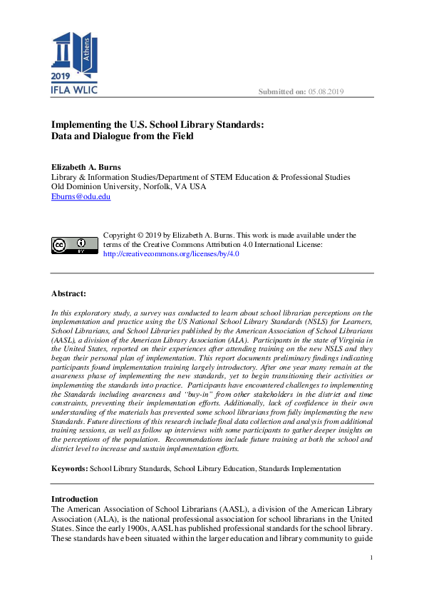 (PDF) Implementing the U.S. School Library Standards: Data and Dialogue ...
