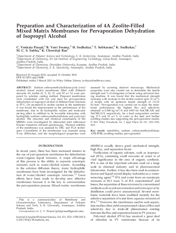 (PDF) Preparation and characterization of 4A zeolite-filled mixed matrix membranes for ...